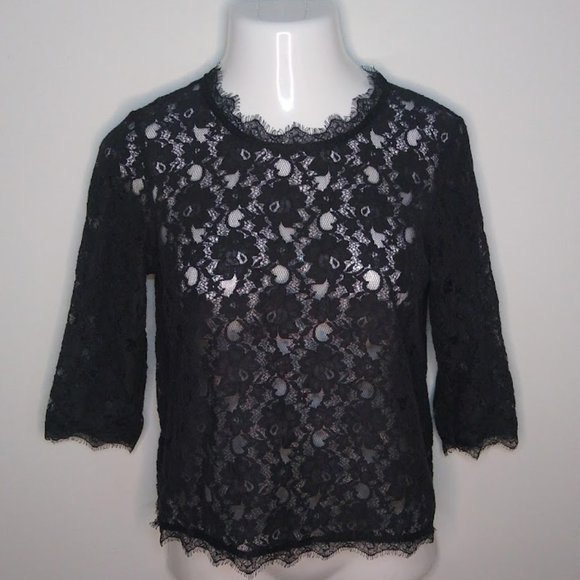 Talbots | Tops | Talbots Black Lace Top With 34 Sleeves Size 8 | Poshmark